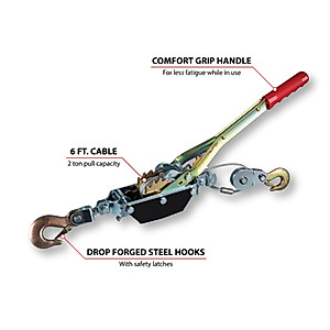 Performance Tool 50-100 Dual Gear Power Puller - 2 Ton Capacity Winch With 6' aircraft cable