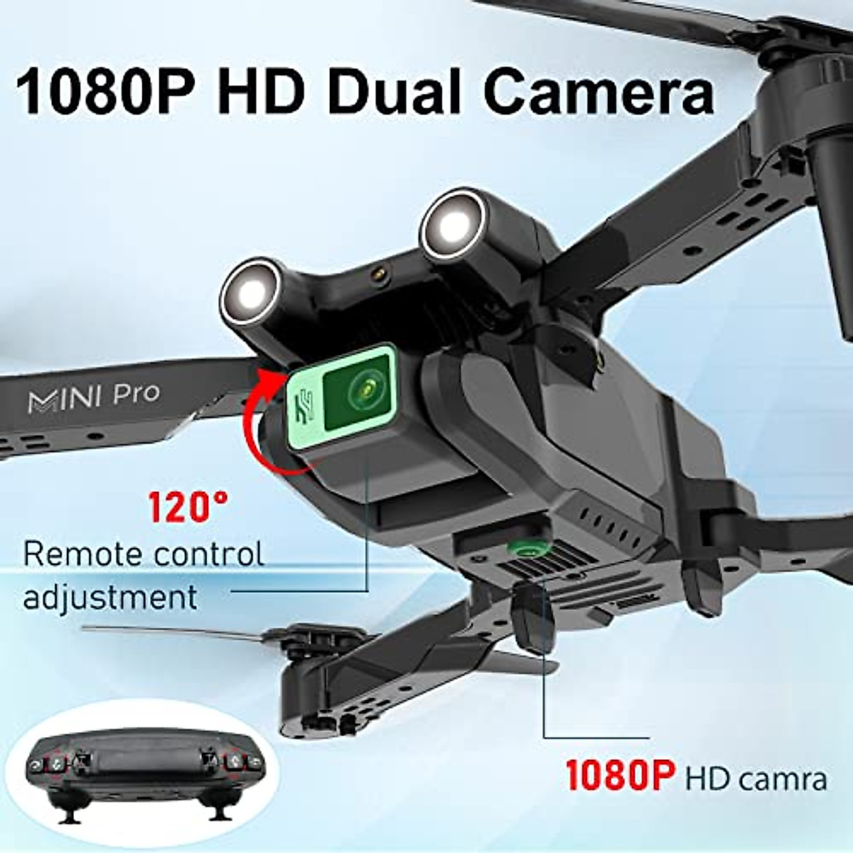 MOCVOO Drone with Dual Camera for Adults Kids, 1080P HD FPV Camera Drones with Carrying Case, Foldable RC Quadcopter Toy Gift for Boys Girls, 2 Batteries,120° RC Adjustable Lens,Gravity Control,3 Speeds