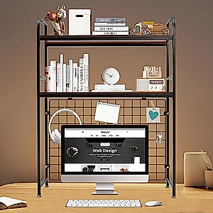 MhdunueSK Computer Desktop Bookcase,2 Tier Dorm Desk Hutch,Multipurpose Adjustable Dorm Desk Bookshelf for Home Dorm Office Supplies 29.5 * 7.9 * 38.6Inch (Black)