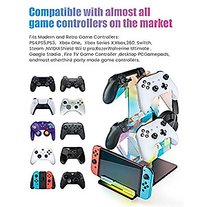 NiHome Iridescent Acrylic 2-Tier Universal Game Controller Headset Holder Rack, Modern Storage Organizer for PS5 Xbox ONE Switch Game Controllers and Headphones Anti-Slip Stable Gaming Accessory Stand