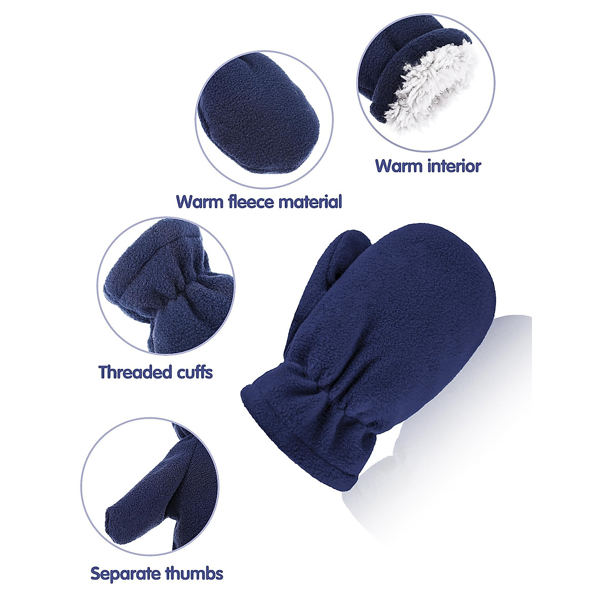 3 Pairs Baby and Toddler Winter Mittens Newborn Infant Fleece Warm Mittens Snow Gloves for Baby Boy and Girl (Black, Grey, Navy Blue, 5-7 Years)