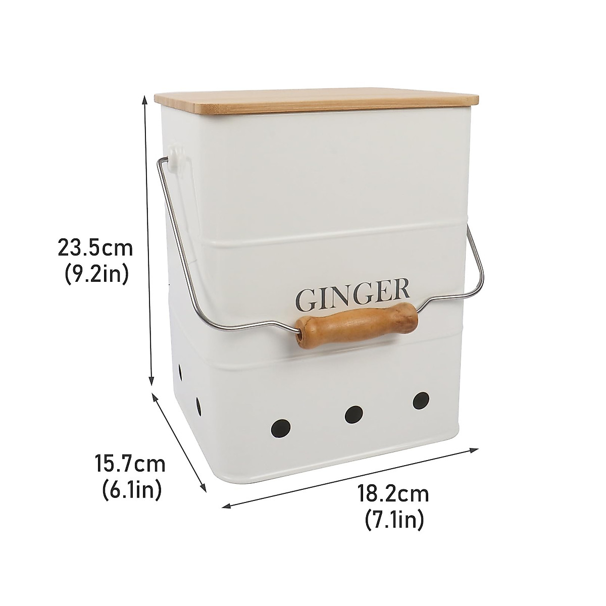 Eco-Friendly Bamboo Lid Metal Garlic Storage Box with Ventilated Countertop Vegetable Bin for Ginger, Potatoes, and Onions - Airtight, Portable Kitchen Organizer