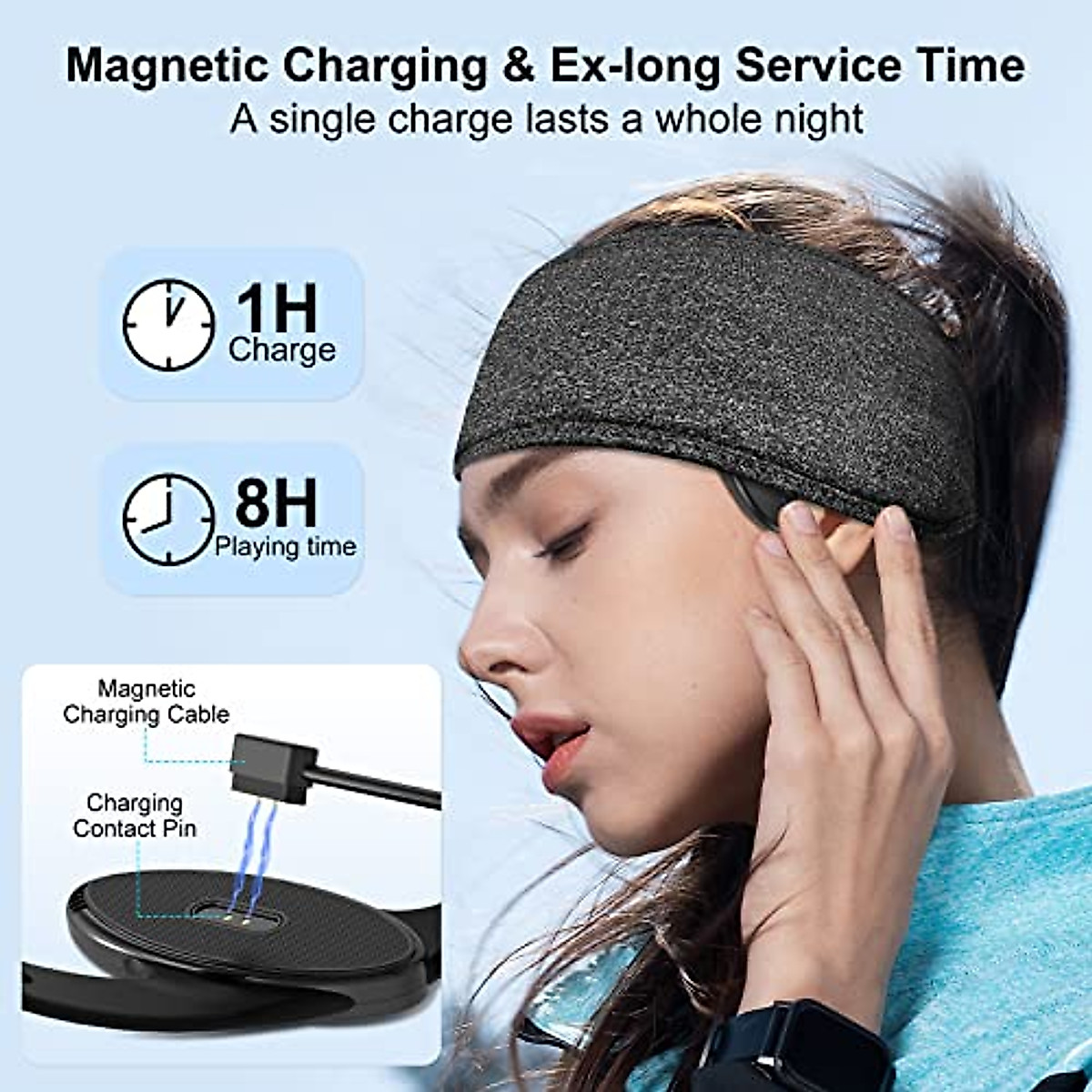 kurdene Wireless Sleep Headphones,Bluetooth 5.3 Sports Headphones,Sleeping Headband Headset Built-in Microphones with Stereo Sound Speakers