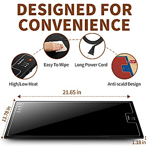 Electric Warming Tray（Large 22"x14"），Food Warmer with Thermostat and Full Surface Heating，Food Warming Mat with 2 Temperature Modes for Parties Buffet，Gatherings，Gold Edge Handles Warming Mat for Food