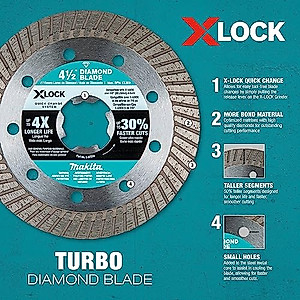 Makita E-07222 X-Lock 4-1/2" Turbo Rim Diamond Blade for Masonry Cutting, 2/pk
