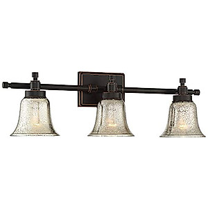 Possini Euro Design Varra Antique Wall Mount Light Antique Silver Bronze Metal Hardwired 26 1/2" Wide 3-Light Fixture Bell Mercury Glass Shades for Bathroom Vanity Mirror House Home Room Decor