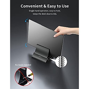 MOMAX Vertical Laptop Stand Holder, Gravity Auto Locking Holder Storage Dock, Space Saving for Desk Organizer, Fits All MacBook, iPad, Surface, Dell, Chromebook, Gaming Laptops (Up to 17.3 inches)