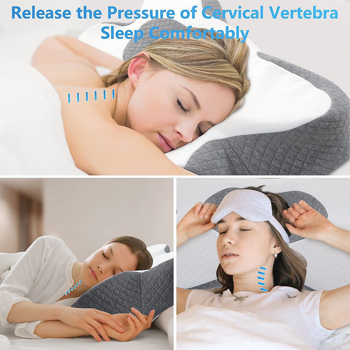 Home4me Cervical Pillow Memory Foam Pillow for Neck and Shoulder Pain Relief, Contour Orthopedic Pillows for Back or Stomach Sleepers, Solving Shortness of Breath and Stiffneck for Side Sleeping