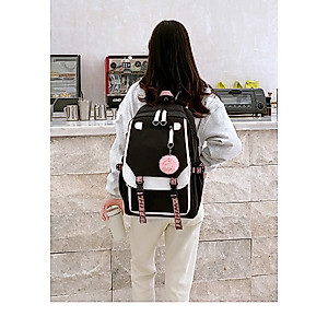 Backpacks For Teen Girls With USB Port,black cute backpack Can Hold 15.6in Notebook,Tablets.Girls Backpack Can Be Used As Gift for Students Or Friends(Black+Pink)