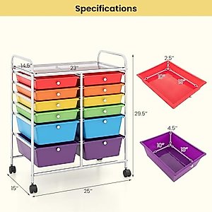 Giantex 12-Drawer Rolling Storage Cart, Multipurpose Movable Organizer Cart, Utility Cart for Home, Office, School (Multicolor)