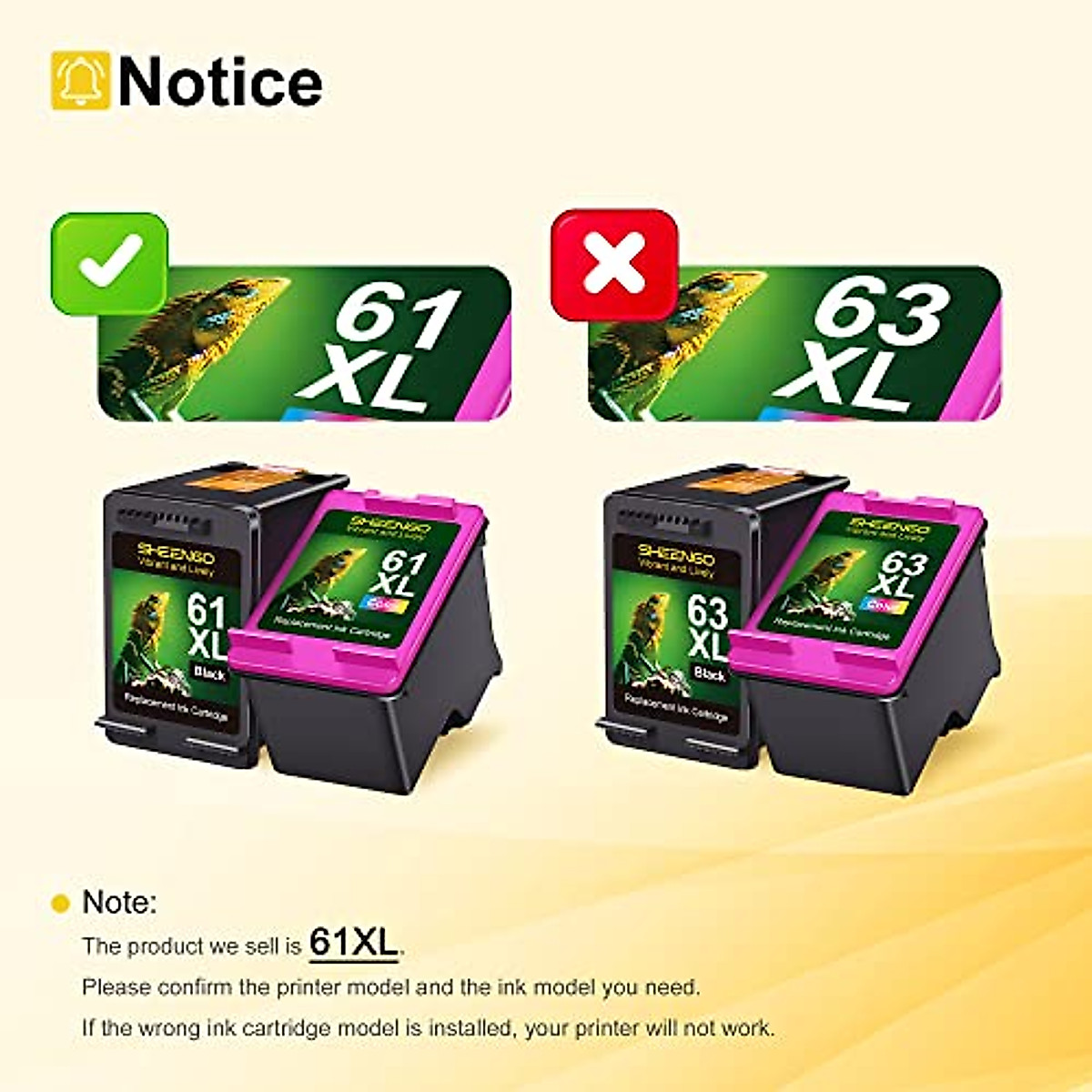 61XL Ink Cartridge Combo Pack High Yield Replacement for HP 61 Ink Work with Envy 5530 4500 4502 5534, Deskjet 1000 1010 3050 1056 1510, Officejet 4635 4630 Series Printer (Black, Tri-Color, 2-Pack)