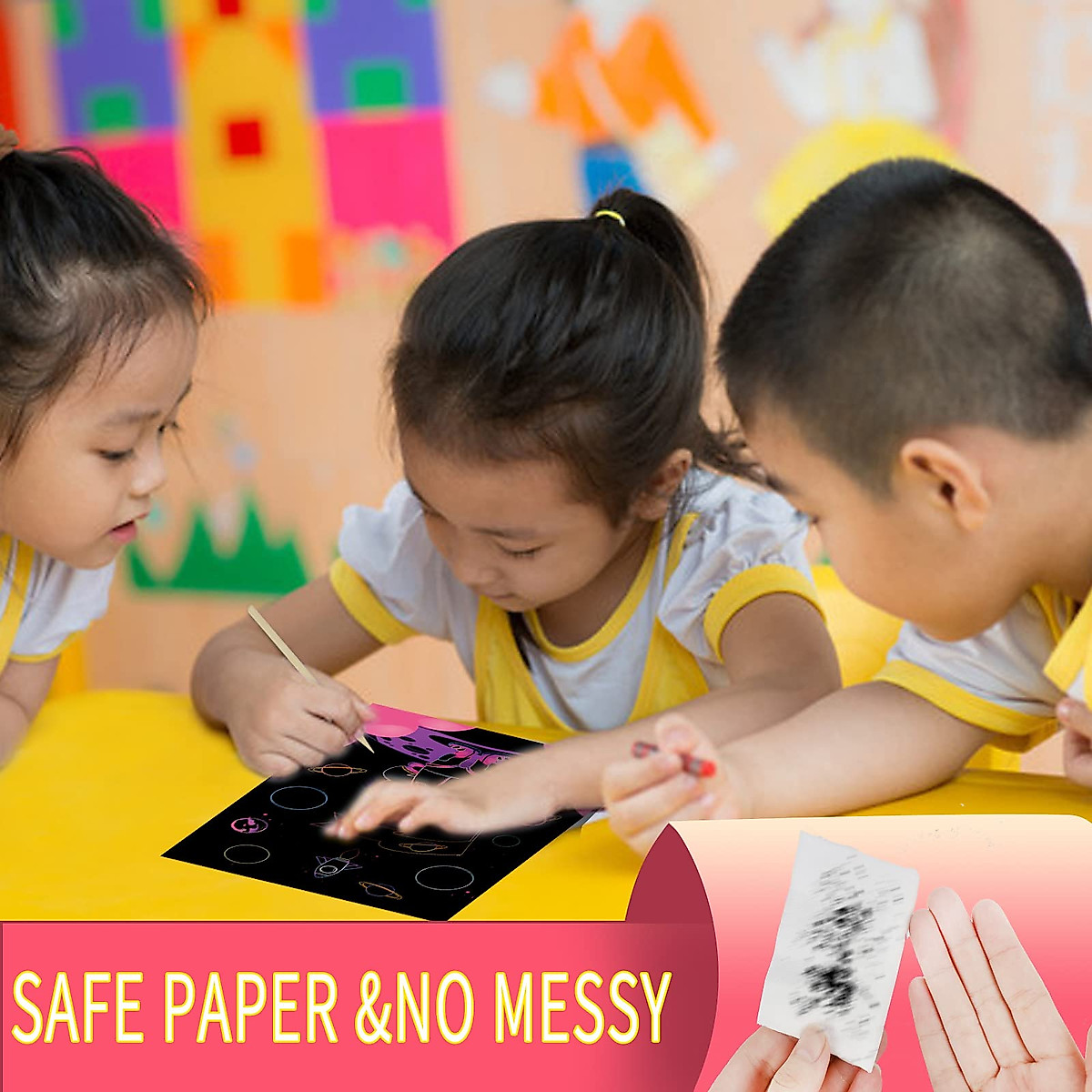 OPUHOHR 3 Set Magic Scratch Paper Art, Colorful Magic Drawing Art Book with 3 Scratch Pen for Birthday Halloween Christmas Party Games Projects Kits （Dinosaurs/Underwater World/Spaceman