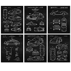Vintage Classics Auto 911 Patent Prints, 6 (8x10) Unframed Photos, Wall Art Decor Gifts Under 20 for Home Office Garage Studio Man Cave College Student Teacher Coach F1 Team Racing Cars Coffee Fan