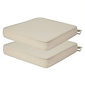 FUNHOME Water-Resistant Outdoor Patio Cushion with Ties, Patio Furniture Cushion Chair Seating, Set of 2 Indoor/Outdoor Square Corner Seat Cushion，18" x 18" x 2.5"-Antique Beige