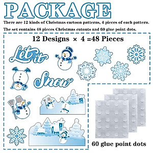 NBjiuyin 48 Pieces Winter Snowman Snowflakes Cutouts with Glue Point Dots Assorted Bule Winter Cartoon Accents Cutouts for School Classroom Bulletin Board Home Decorations (CB-02)