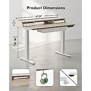 BANTI Height Adjustable Electric Standing Desk with Three Drawers, 48 x 25 Inch Table with Storage Shelf, Sit Stand Desk with Storage Space, Splice Board with White Frame/Light Walnut Top, 48 inch