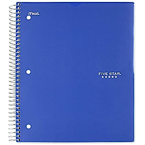 Five Star Spiral Notebook, 3 Subject, College Ruled Paper, 150 Sheets, 11" x 8-1/2, Customizable Cover, Color Selected For You, 1 Count (08232)
