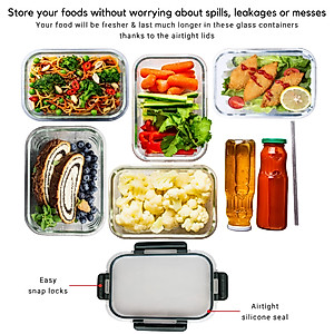 Brieftons Glass Meal Prep Containers: 5 Pack, 30 Oz with Airtight, Leakproof Snap Locking Lids, Perfect for Food Storage, Lunch & Portion Control, BPA-Free, Microwave, Oven, Freezer & Dishwasher Safe