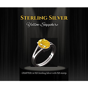 SirDaksh 6.50 Carat 925 Sterling Silver Ring Yellow Sapphire Gemstone Astrological Purpose For Men And Women's