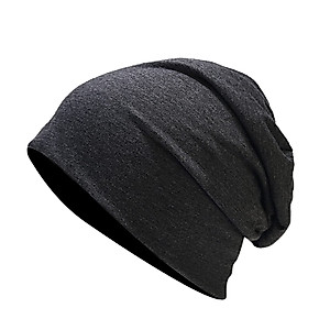 Classic Slouchy Beanie Hat Soft Thermal Baggy Cotton Daily Head Wrap Thin Breathable Hats Sleep Chemo Headwear Dwarf Hat Dark Grey