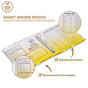 KitchenMania Sunflower Recipe Binder Kit, 8.5x9.5 Recipe Ring Binder 3 Ring Organizer Set with 50 Recipe Cards 4x6 Double Sided, 12 Category Dividers Tabs and Page Protectors