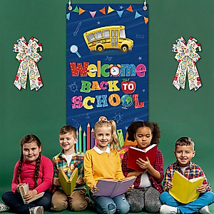 2 Rolls Back to School Fabric Ribbons School Theme Burlap Linen Ribbons School Bus Apple Books Ribbons for First Day of School Gift Wrapping Outdoor Hanging Decoration Supplies (2.5 Inch * 5 Yards)