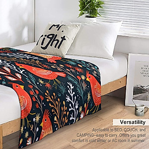 Blanket Red Christmas Birds Plush Throw Fleece Blanket Happy New Year Soft Cozy Microfiber Throw Blanket for Couch Sofa Bed for Adult Kid Birthday 40"x50" Ultra Soft Plush Cozy Xmas Prints