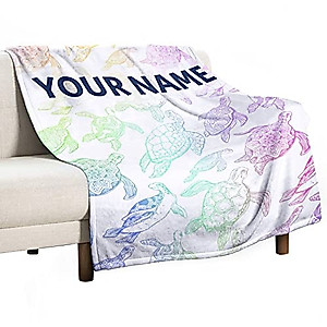 Personalized Sea Turtle Blanket Gifts with Text Name, 40"x50" Turtle Flannel Fleece Throw Blanket Soft, Lightweight, Comfortable, Warm Sea Turtle Themed Blanket for Kids Adults