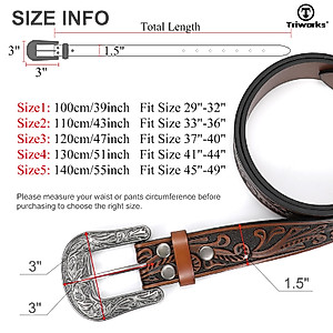 TRIWORKS Western Leather Belt for Women Men Cowgirl Cowboy Floral Engraved Tooled Leather Belt for Jeans Pants Dresses Rodeo,A-Black