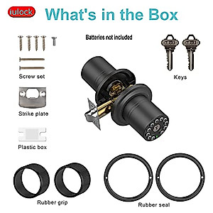 iulock Smart Door Knob with Keypad and Key,Keyless Entry Door Lock with Rubber Grip, Auto Lock,50 User Code,Waterproof, Easy to Install and Program for Bedroom Garage Office Gate (Matte Black)