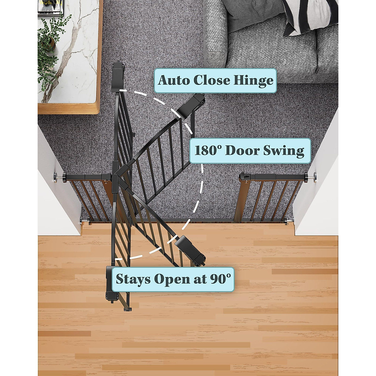 InnoTruth 39.6” Dog Gate for Stairs & Doorways, 30" Tall Baby Gate Pressure Mount Pet Gates, Easy Step Auto Close Both Sides Walk Thru Child Gate, Dual-Lock Safety Design and One-Hand Opening, Black