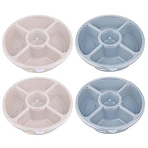 Yesland 4 Pack 11.25 Inch Serving Trays with Lid - 4 Compartment Round Wheat Straw Candy and Nut Serving Container, Food Storage - Divided Camping Snack Plate & Dish Platter