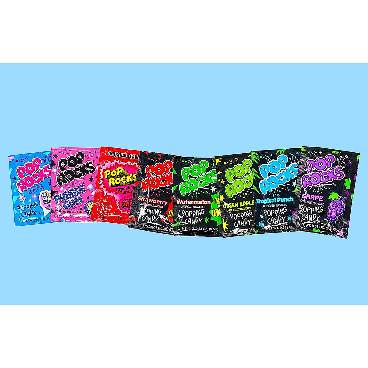 Pop Rocks Candy Variety Mix - 32 Pack of 8 Flavors - Retro Crackling Rock Candy - Bulk Pack Includes Tropical Punch, Bubble Gum, Cherry, and Much More
