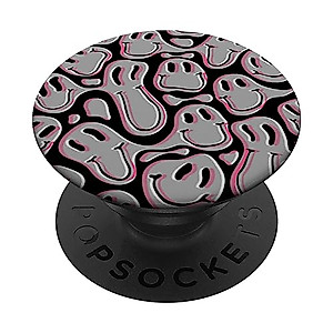 aesthetic trippy grey pink liquid swirl dripping smile face PopSockets Standard PopGrip