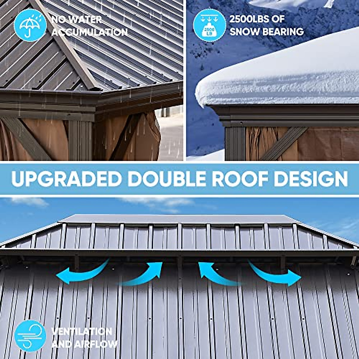 SUNDALY 12x20FT Hardtop Gazebo, Aluminum Patio Gazebo with Galvanized Steel Double Roof, Outdoor Permanent Gazebo Canopy with Curtains and Netting for Patio, Garden, Backyard, Deck