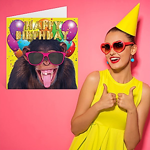 Monkey Birthday Cards for Men Women - Monkey Party - Funny Happy Birthday Card for Brother Sister Son Daughter Mom Dad Papa Friend Coworker Grandma Grandpa, 5.7 x 5.7 Inch Humor Joke Greeting Cards