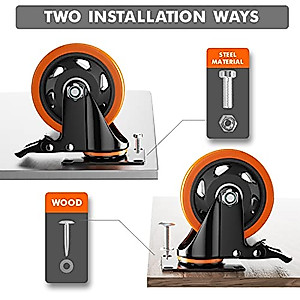 4 Inch Caster Wheels, Casters Set of 4, Heavy Duty Casters with Brake 2200 Lbs, Locking Industrial Swivel Top Plate Casters Wheels for Furniture and Workbench Cart(Two Hardware Kits Include)