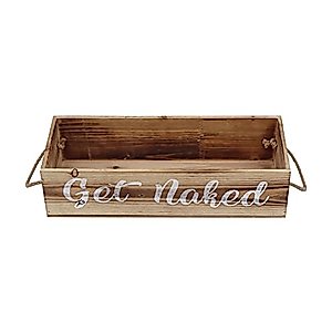 Get Naked Farmhouse Toilet Paper Basket, Rustic Wooden Bathroom Decor Box, Bathroom Organizer Over Toilet, Funny Toilet Paper Storage with Rope Handle, Brown