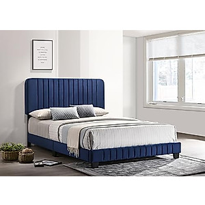 Indulge in Opulence with King Bed in Navy Blue Velvet - Channel Tufted Elegance, Customizable Mattress Support, Effortless Assembly, Versatile Sizing, and Diverse Color Selection!