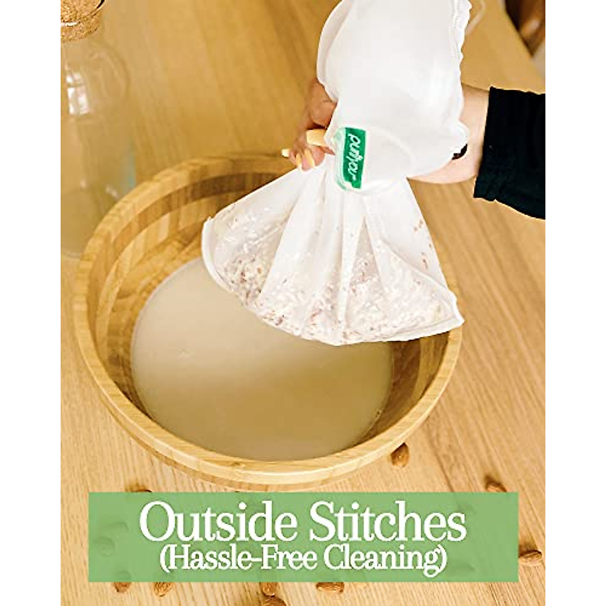 purifyou Premium Reusable Nut Milk Bags - Set of 3 (80, 160, 200 microns), Cold Brew Bags and Cheese Cloths, For Straining Tea and Fruit Juice, Reusable Shopping Bag and Produce Storage