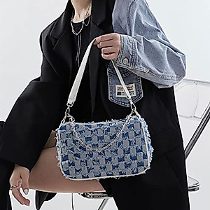 Chloe soo Women Denim Checkerboard Shoulder Bags Crossbody Bag Soft Hobo Underarm Purse Tote Handbag Retro Classic Purse 33