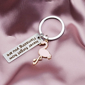 Motivational Flamingo Keychain Never Forget How Flamazing You are Keychain Flamingo Lover Jewelry Gift for Family BFF Animal Lovers