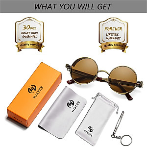 HJSTES Vintage Round Steampunk Sunglasses for Women Men Circle Gothic Glasses Retro Metal Frame(Brown Lens/Bronze Frame)