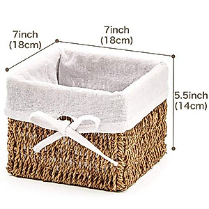 EZOWare Set of 4 Natural Woven Seagrass Wicker Storage Nest Baskets Organizer Container Bins with Liner - Brown (7 x 7 x 5.5 inches)