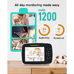 Kidsneed Baby Monitor - 3.5" Screen Video Baby Monitor with Camera and Audio - Remote Pan-Tilt-Zoom, Night Vision, VOX Mode, Temperature Monitoring, Lullabies, 2-Way Talk, 960ft Range