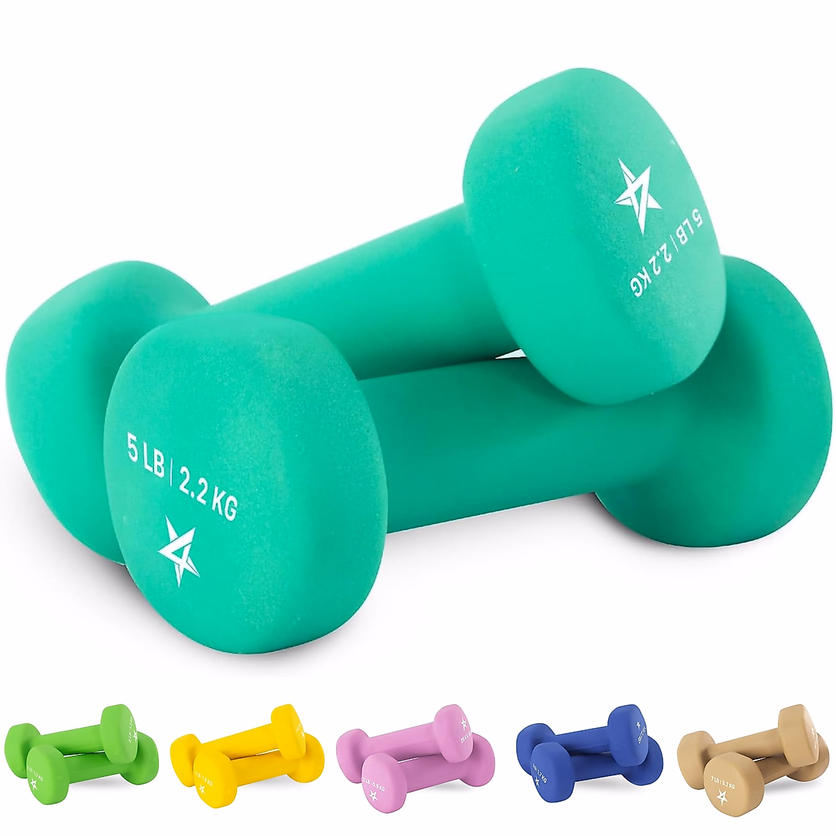 Yes4All 5 lbs Dumbbells Neoprene with Non Slip Grip – Great for Total Body Workout – Total Weight: 10 lbs (Set of 2)