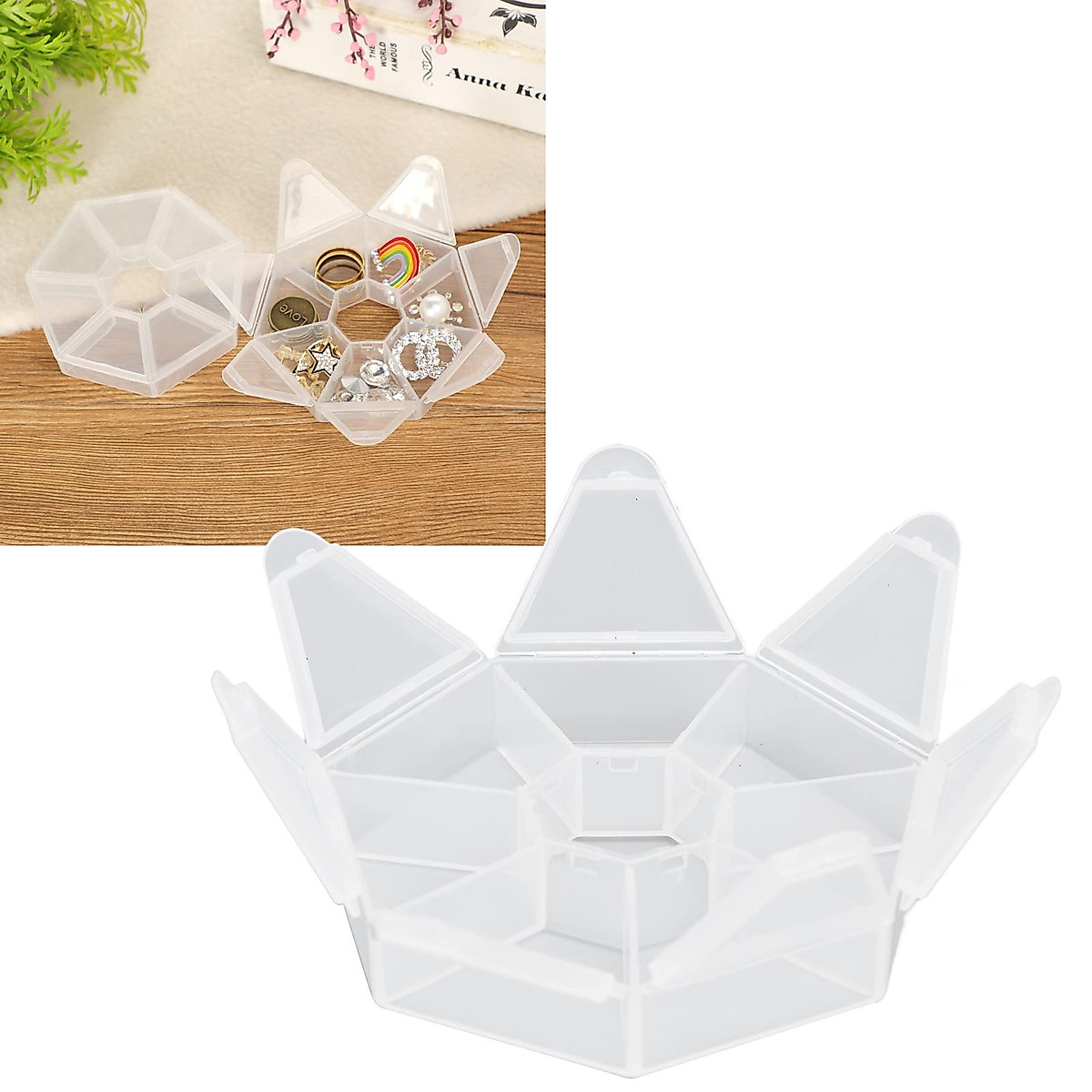 4pcs 7 Girds Bead Organizer, Clear Small Bead Organizers Jewelry Bead Storage Organizer Display Containers Case Box Mini Bead Storage Containers for Crafts Jewelry Screws Fishing Tackles