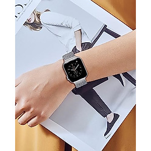 ZXCASD Metal Bands Compatible with Apple Watch Band 38mm 40mm 41mm Women Men,Silver Loop Adjustable Mesh Strap for iWatch Series 8 7 6 5 4 3 2 1 SE