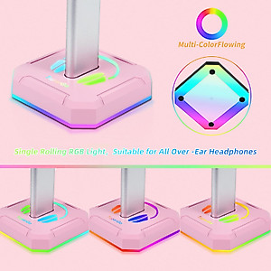TuparGo Pink Headphone Stand Gaming Headset Holder with Rolling Caption RGB Light for ‎Kraken Headset,Aluminum Alloy Connecting Rod and Non-Slip Rubber Base,Designed for Pink Gaming Headsets