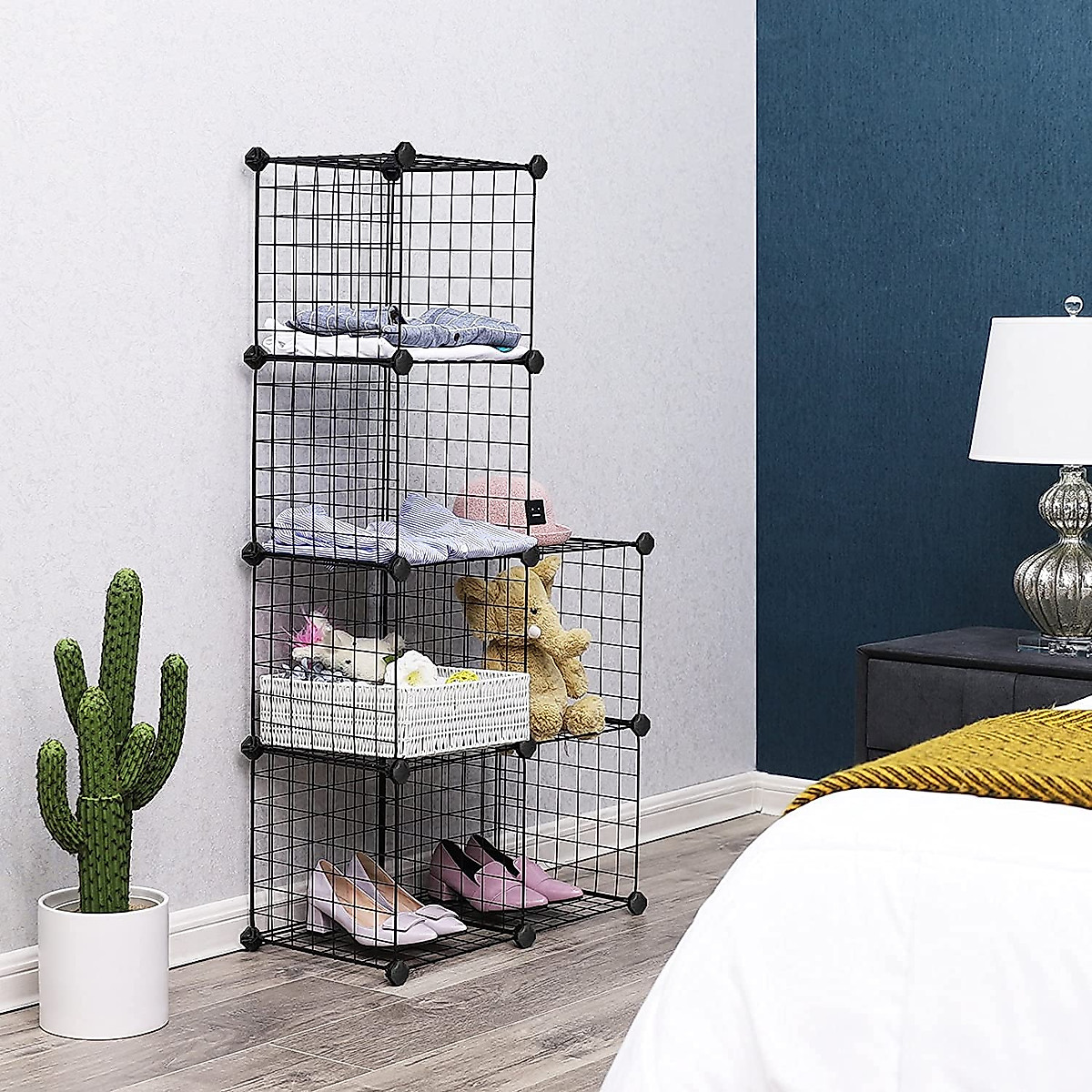 Safeplus DIY Wire Cube Storage, Storage Shelves 6 Cube Bookshelf Bookcase Closet Organizer and Storage, Stackable Grid Organizer, Black